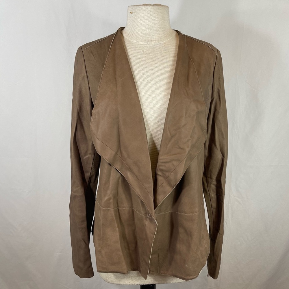 Vince Chocolate Brown Genuine Leather Open Front Jack… - Gem